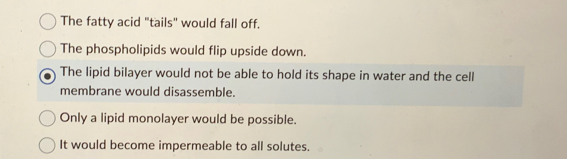 Solved The fatty acid "tails" would fall off.The | Chegg.com