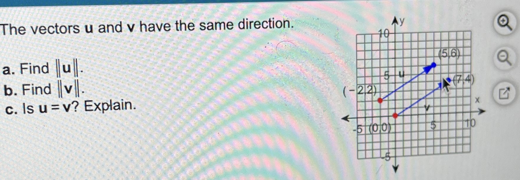 Solved The vectors u ﻿and v ﻿have the same direction.a. | Chegg.com