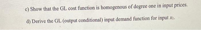 Solved The Generalized Leontief (GL) cost function can be | Chegg.com
