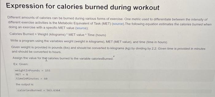 Expression For Calories Burned During Workout 
