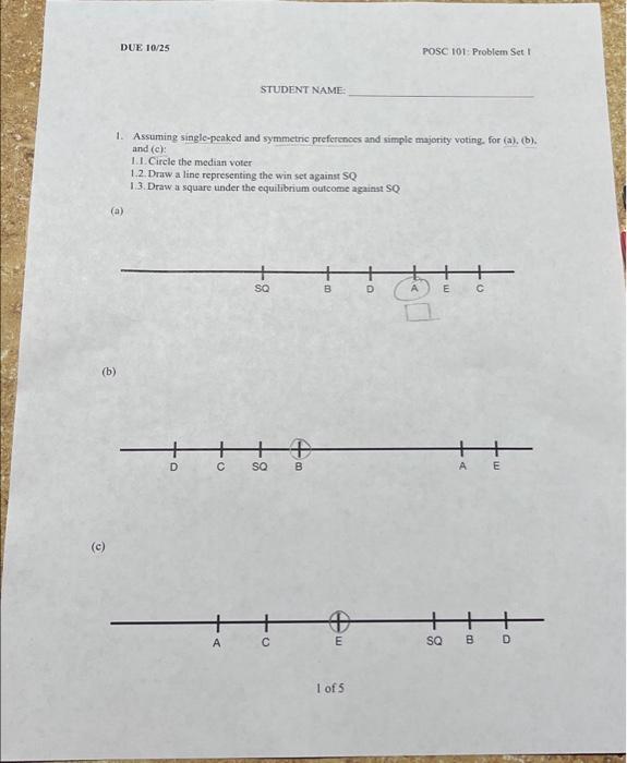 Solved 1. Assuming single-peaked and symmetric preferences | Chegg.com