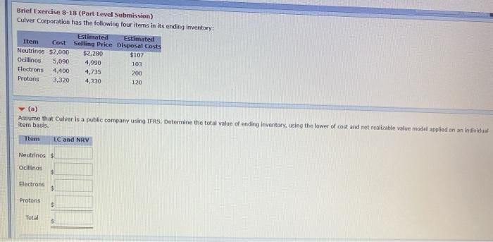 Solved Brief Exercise 8-18 (Part Level Submission) Culver | Chegg.com