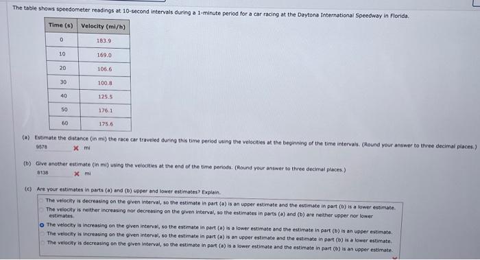 Solved The table shows speedometer readings at 10-second | Chegg.com