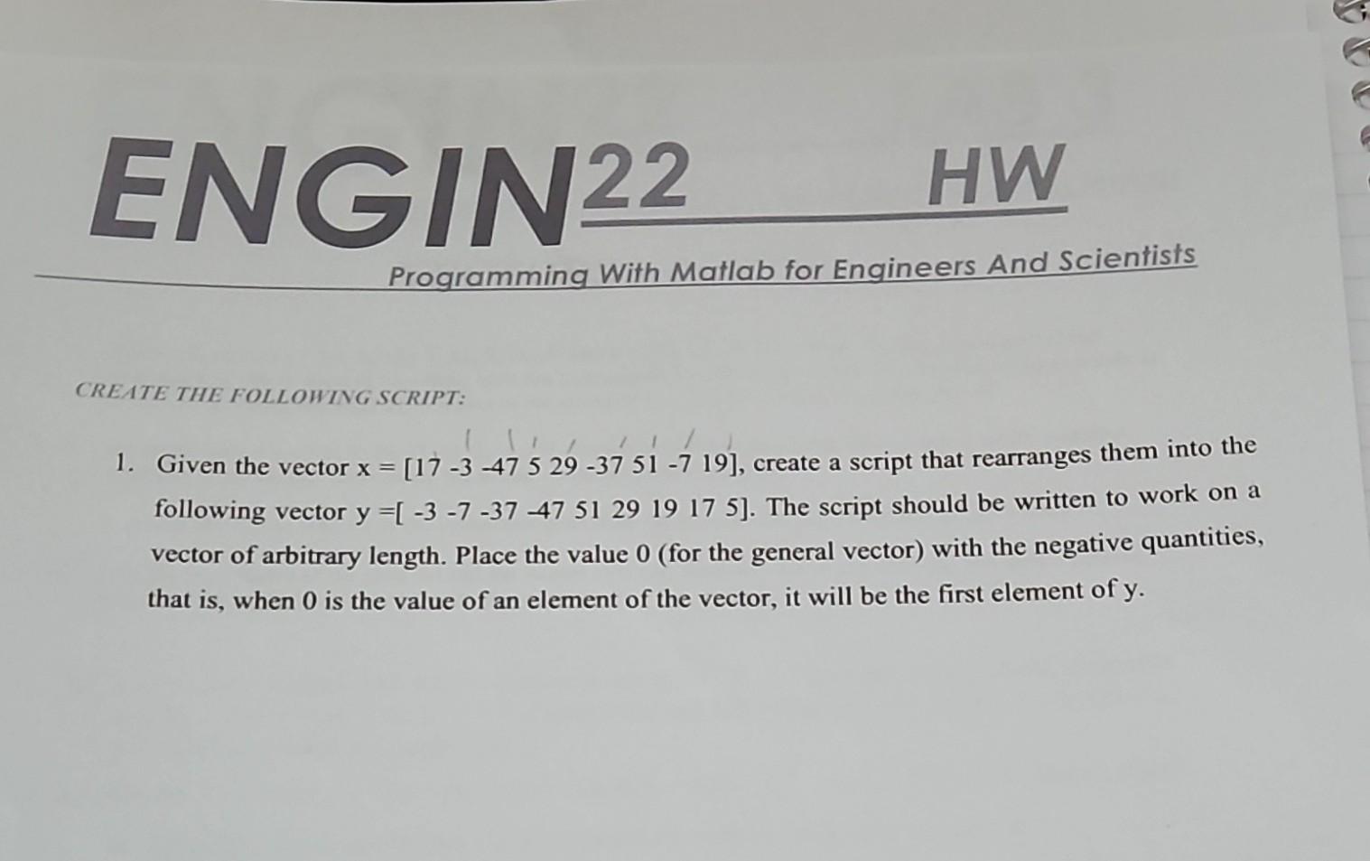 Solved REATE THE FOLLOWING SCRIPT: following vector | Chegg.com