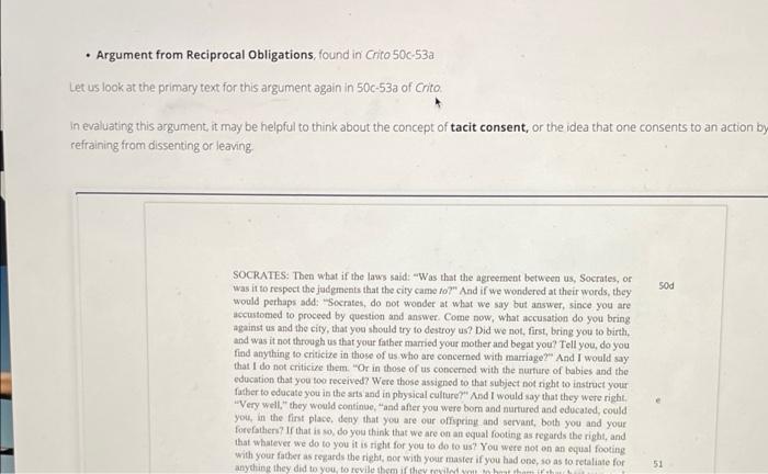 Argument from Reciprocal Obligations, found in | Chegg.com