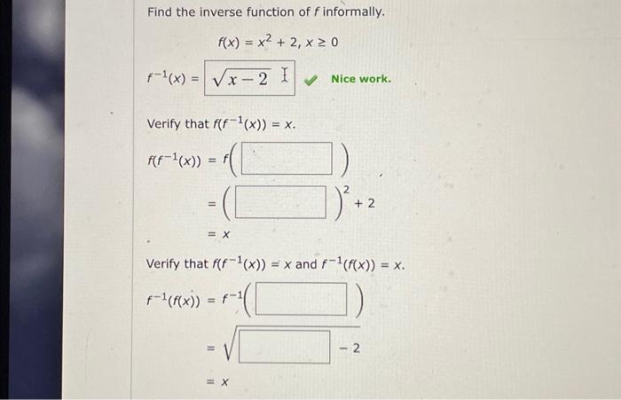 Solved Find the inverse function of f informally. | Chegg.com