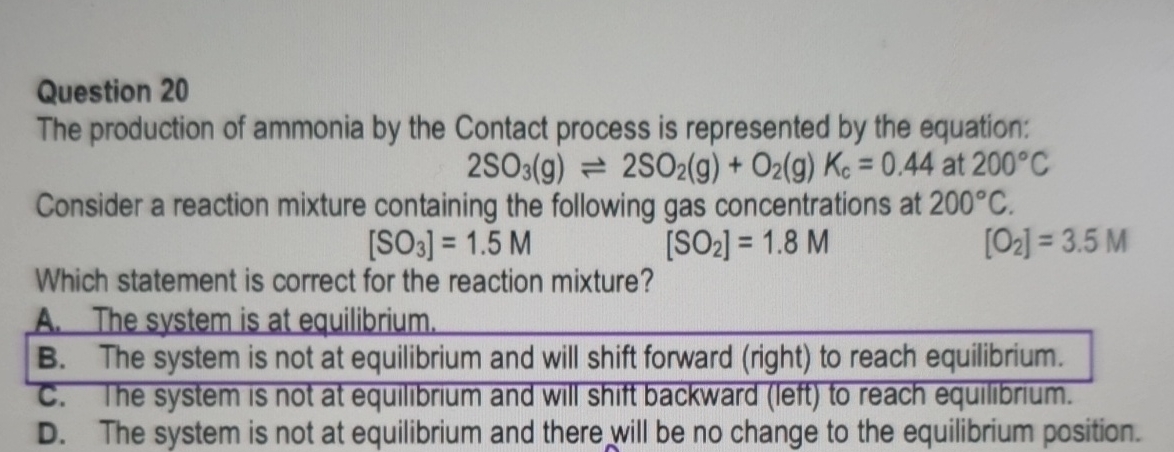 Solved Question 20The production of ammonia by the Contact | Chegg.com