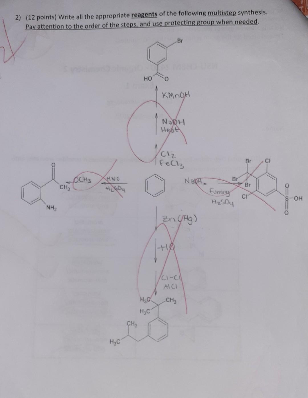 Solved 2) (12 points) Write all the appropriate reagents of | Chegg.com