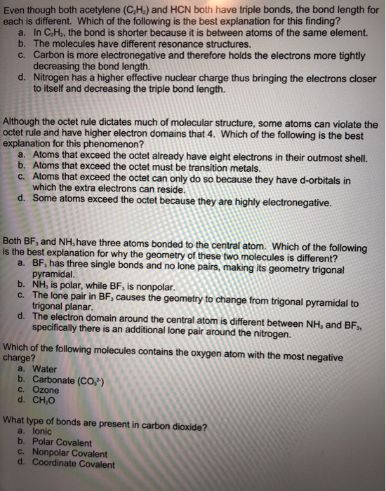 Solved Even though both acetylene (CH) and HCN both have | Chegg.com