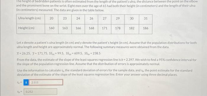 Solved The height of bedridden patients is often estimated | Chegg.com