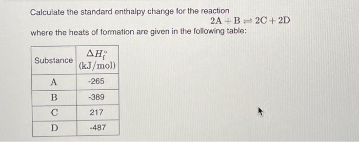Solved Calculate the standard enthalpy change for the | Chegg.com