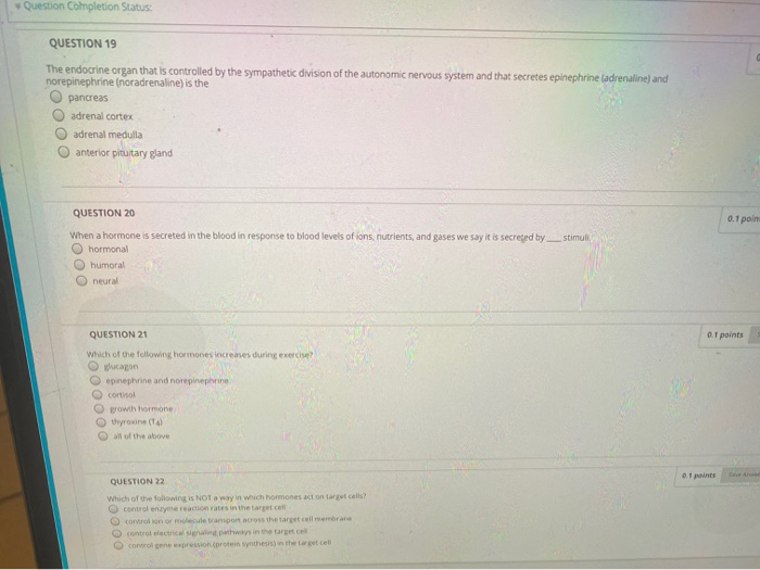 Solved Question Completion Status: QUESTION 19 The endocrine | Chegg.com