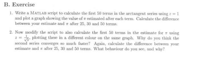 Solved Exercise 1. Write a MATLAB script to calculate the | Chegg.com