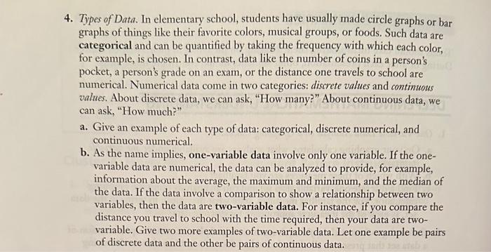 Solved 4. Types of Data. In elementary school, students have | Chegg.com