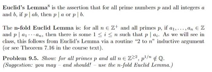 Solved Euclid's Lemma 8 is the assertion that for all prime | Chegg.com