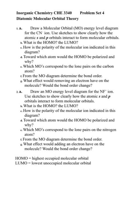 Solved Diatomic Molecular Orbital Theory 1. a. Draw a | Chegg.com