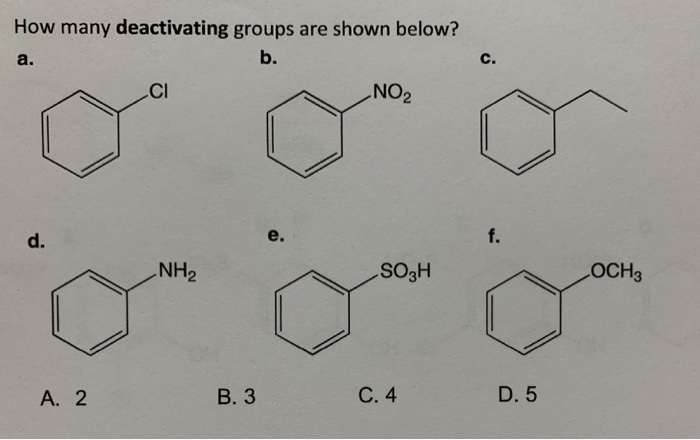 Solved How many deactivating groups are shown below? a. b. | Chegg.com