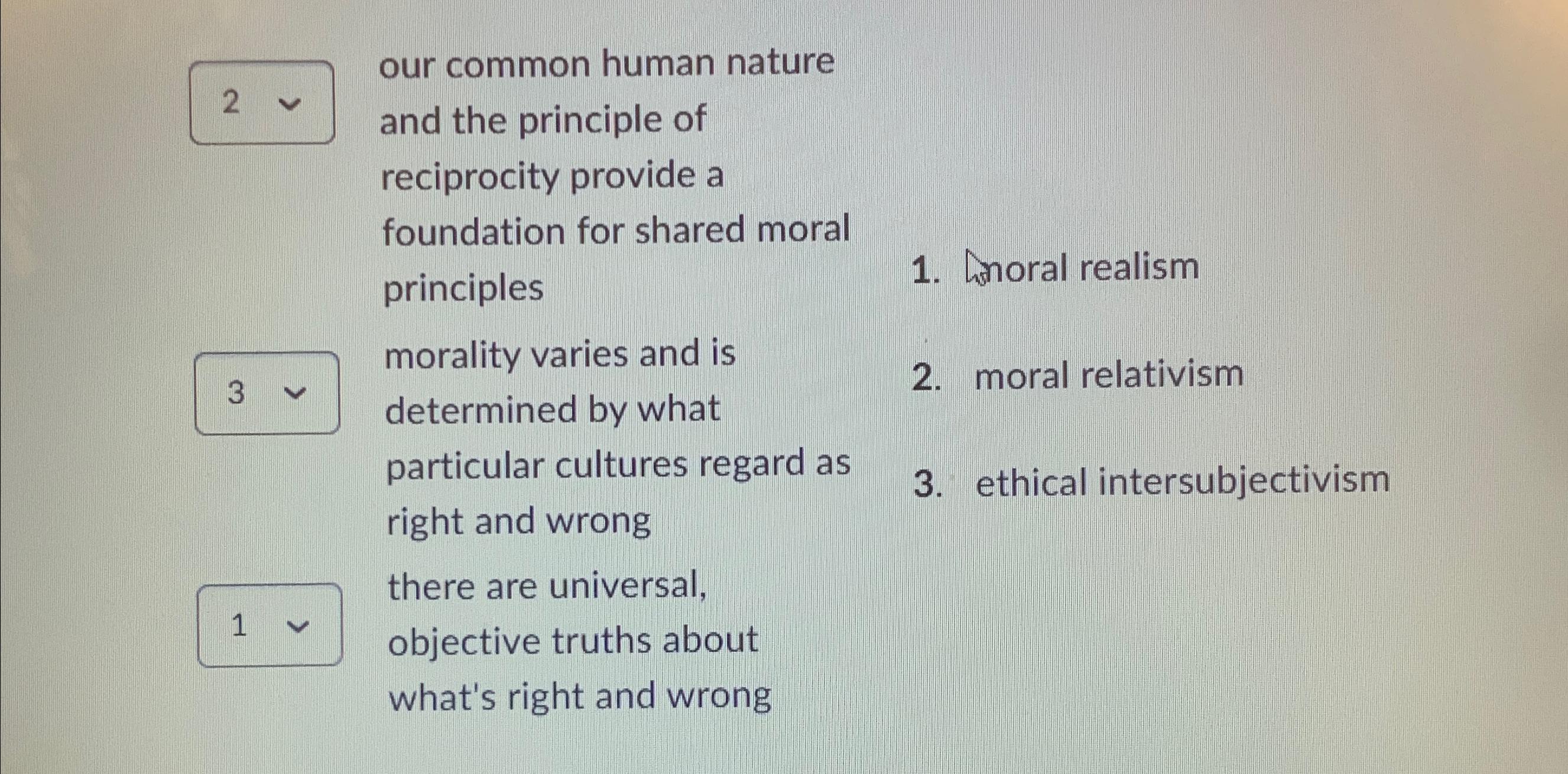 Solved our common human nature and the principle of | Chegg.com