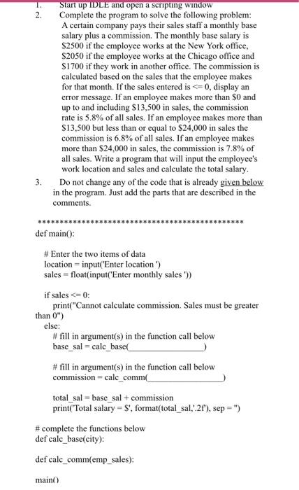 Solved 2. Start up IDLE and open a scripting window Complete | Chegg.com