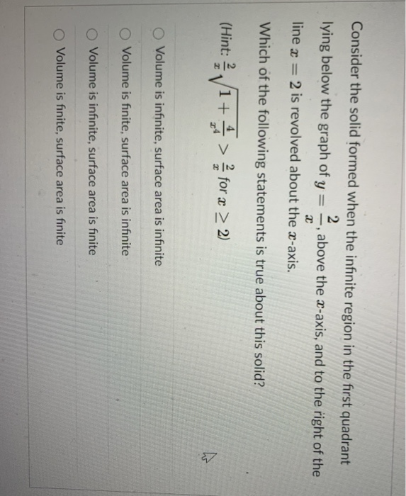 Solved Consider the solid formed when the infinite region in | Chegg.com