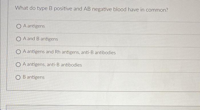Solved What do type B positive and AB negative blood have in | Chegg.com