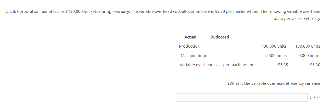 Solved Zitrik Corporation manufactured 130,000 ﻿buckets | Chegg.com