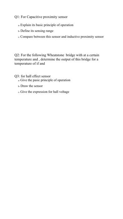 Solved QI: For Capacitive proximity sensor - Explain its | Chegg.com