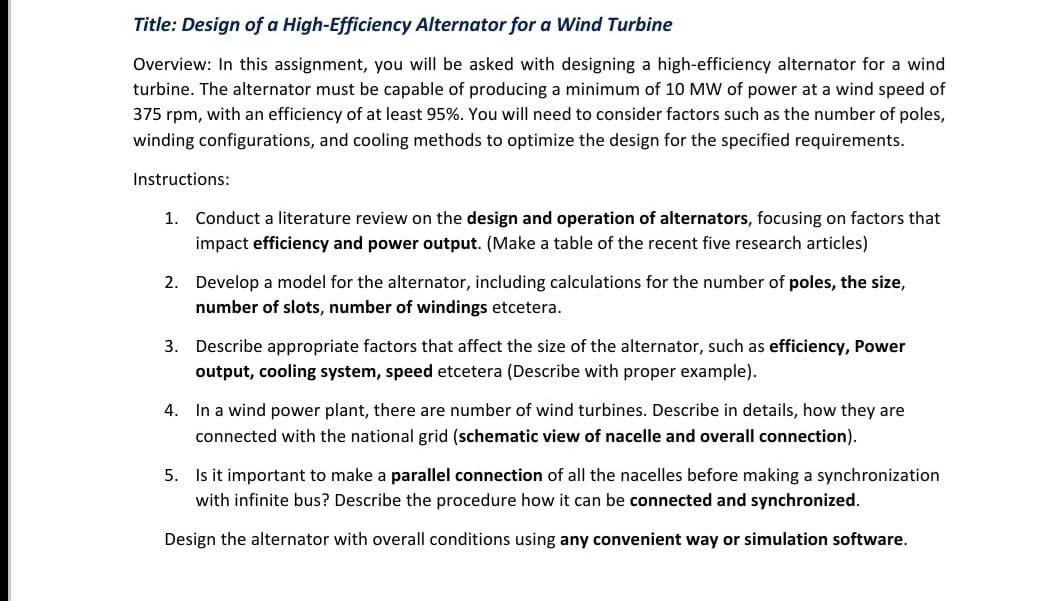 Solved Title: Design of a High-Efficiency Alternator for a | Chegg.com