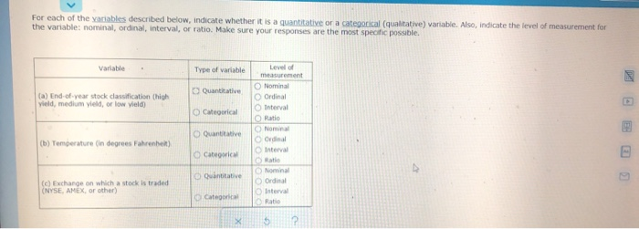 Solved For Each Of The Variables Described Below Indicate
