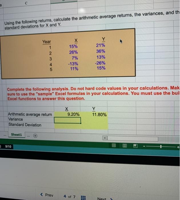 Solved B Using The Following Returns Calculate The