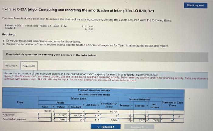 Solved Exercise 8-21A (Algo) Computing and recording the | Chegg.com