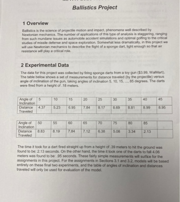 Ballistics Project 1 Overview Ballistics is the | Chegg.com