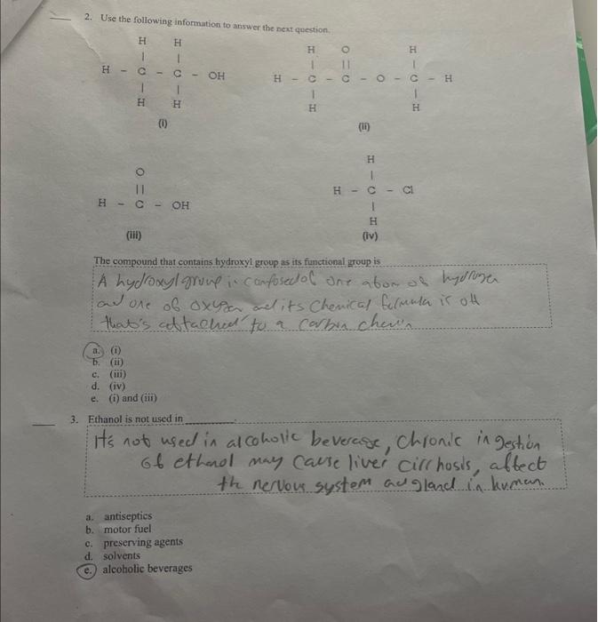 Solved 1. The functional group in methanol is:I need you | Chegg.com