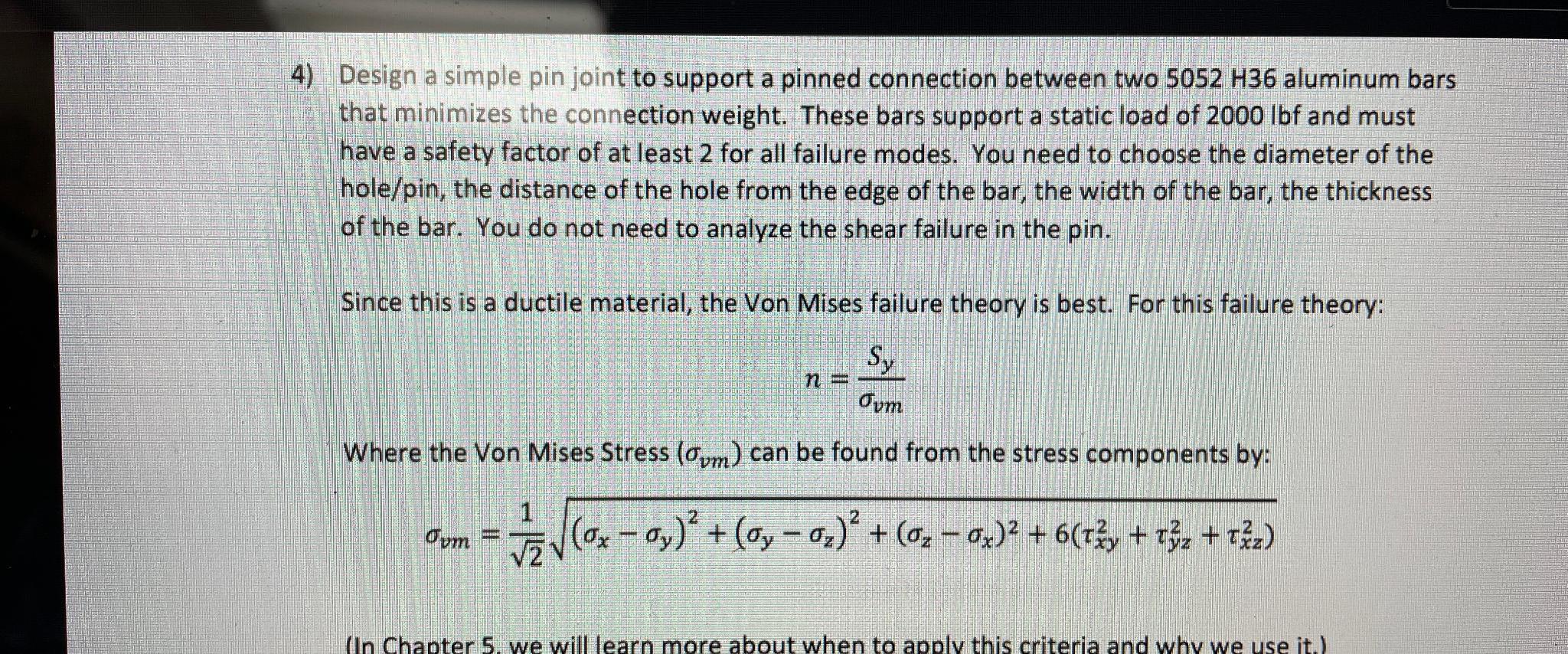Solved Design a simple pin joint to support a pinned | Chegg.com