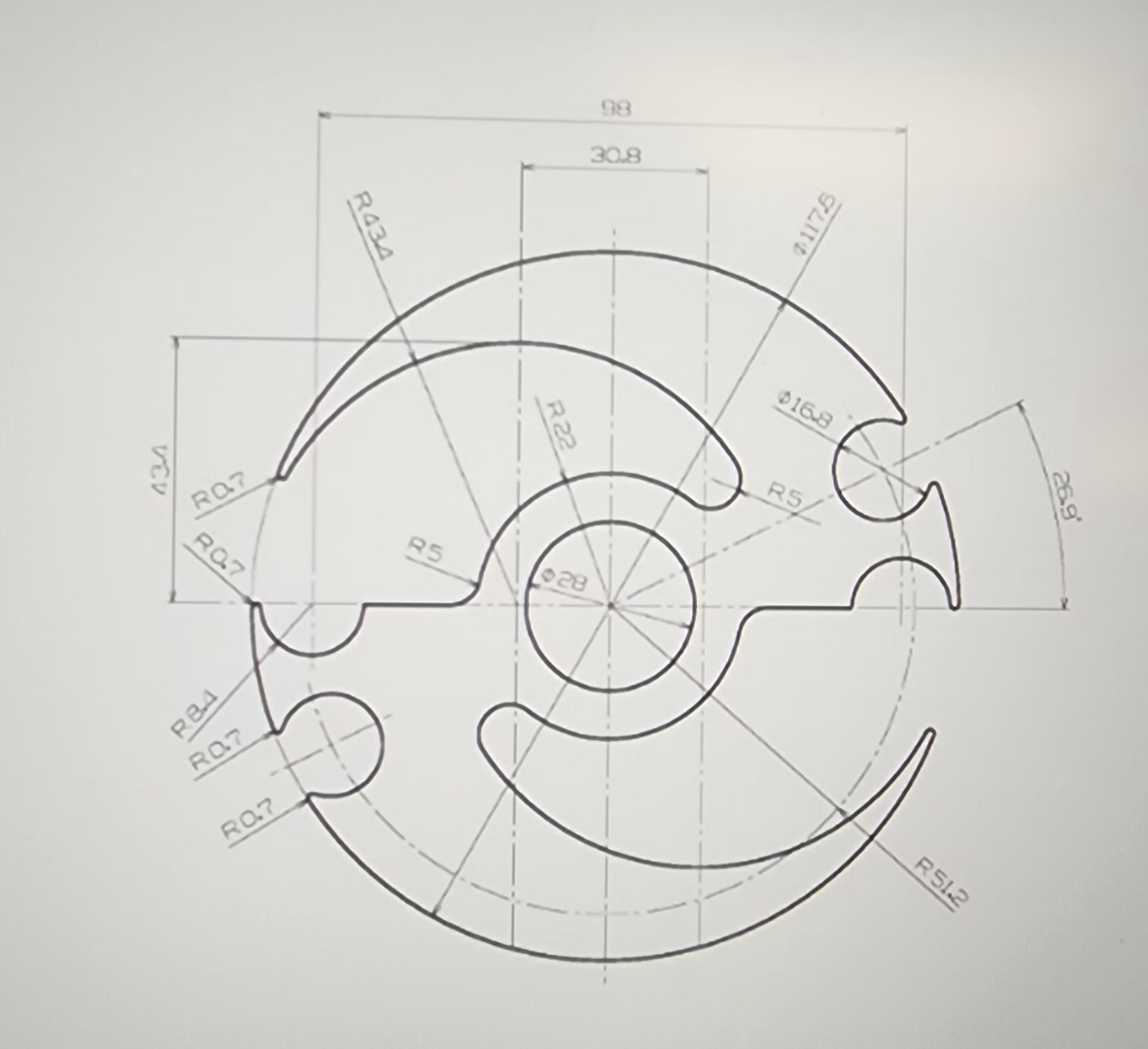 Solved Ra7Ra7RO7RO7R3A9830.8GLITEO168RS/R51.2 ﻿draw the cad | Chegg.com