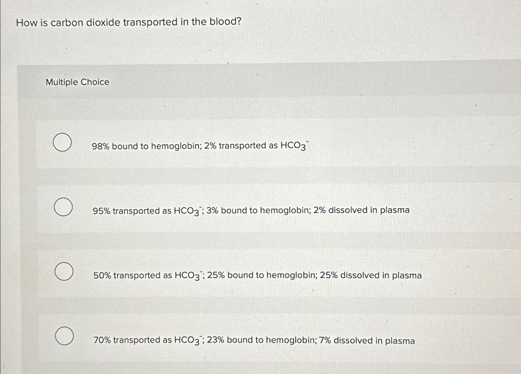 Solved How is carbon dioxide transported in the | Chegg.com