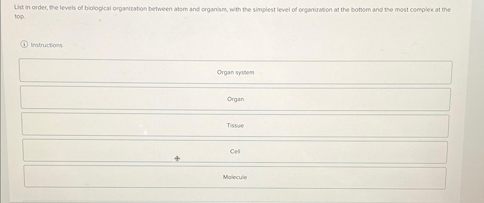 Solved List in order, the levels of biological organization | Chegg.com