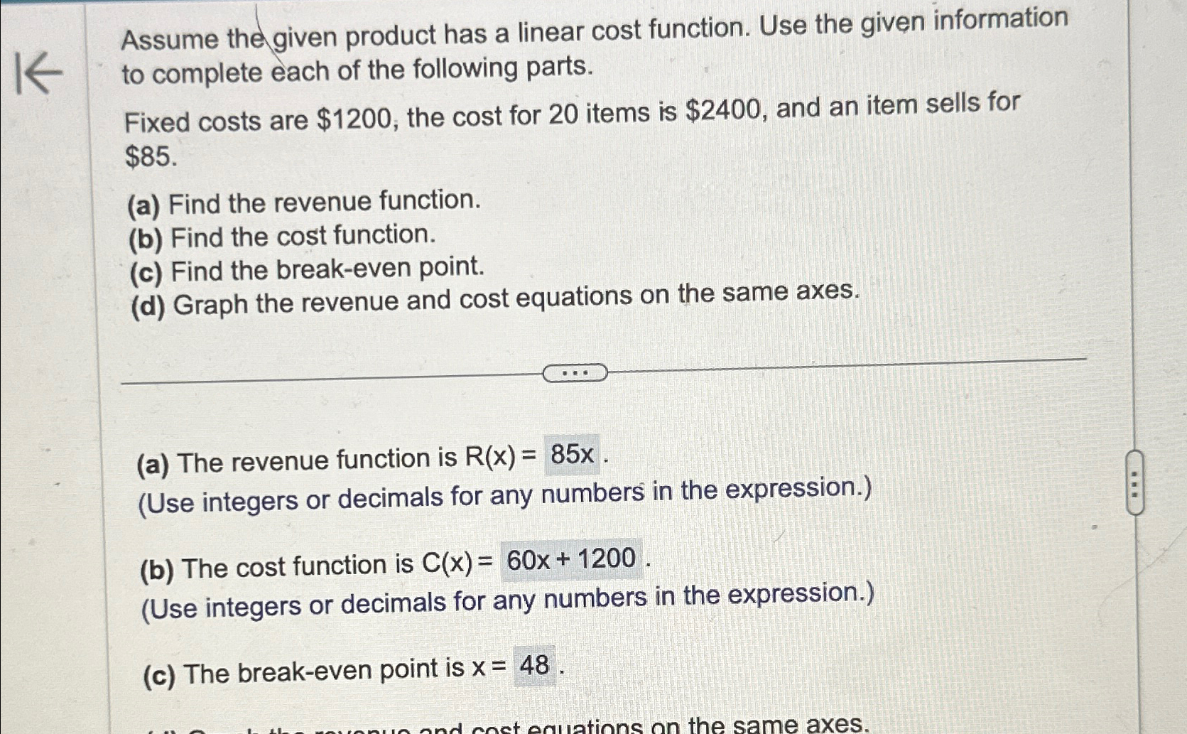Solved Assume The Given Product Has A Linear Cost Function