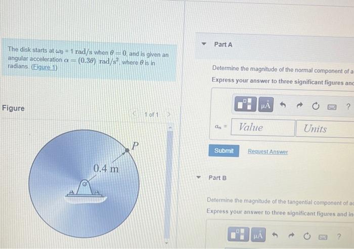 Solved The disk starts at ω0=1rad/s when θ=0, and is given | Chegg.com