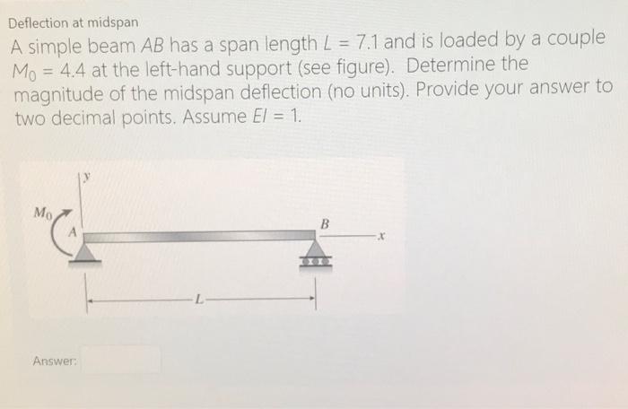 Solved Deflection at midspan A simple beam AB has a span | Chegg.com