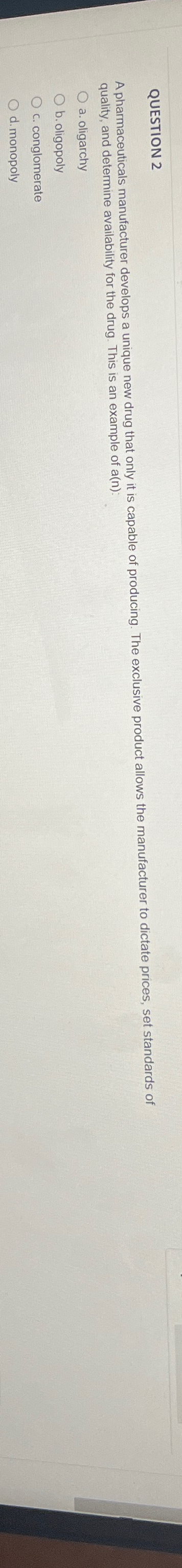 Solved QUESTION 2A pharmaceuticals manufacturer develops a | Chegg.com
