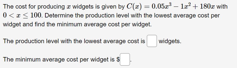 Solved The cost for producing x ﻿widgets is given by | Chegg.com