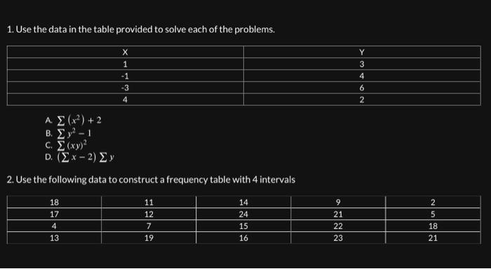 Solved 1. Use the data in the table provided to solve each | Chegg.com