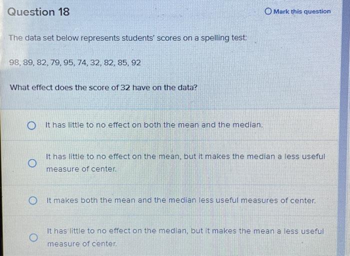 Solved The data set below represents students' scores on a | Chegg.com