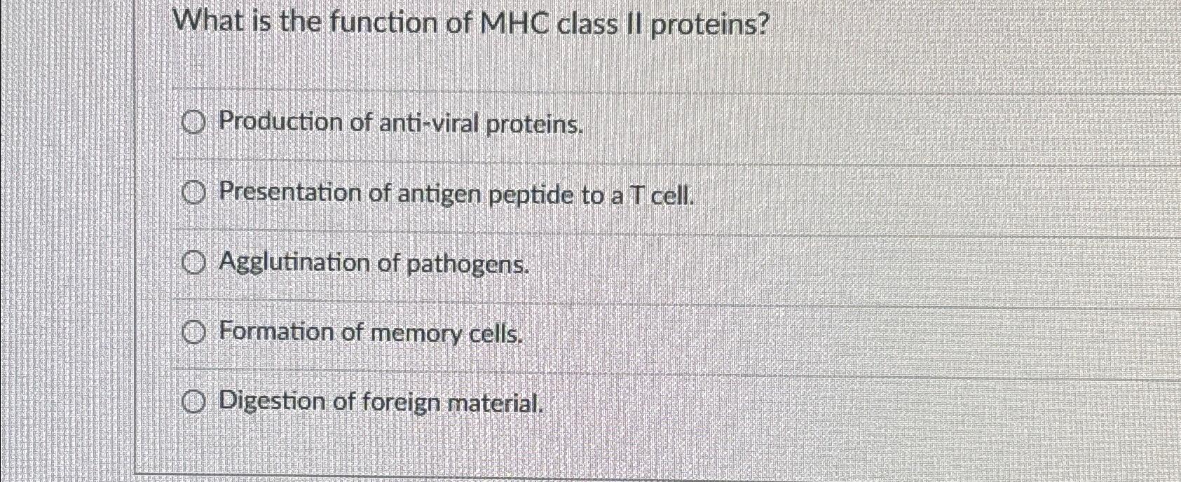 Solved What is the function of MHC class II | Chegg.com
