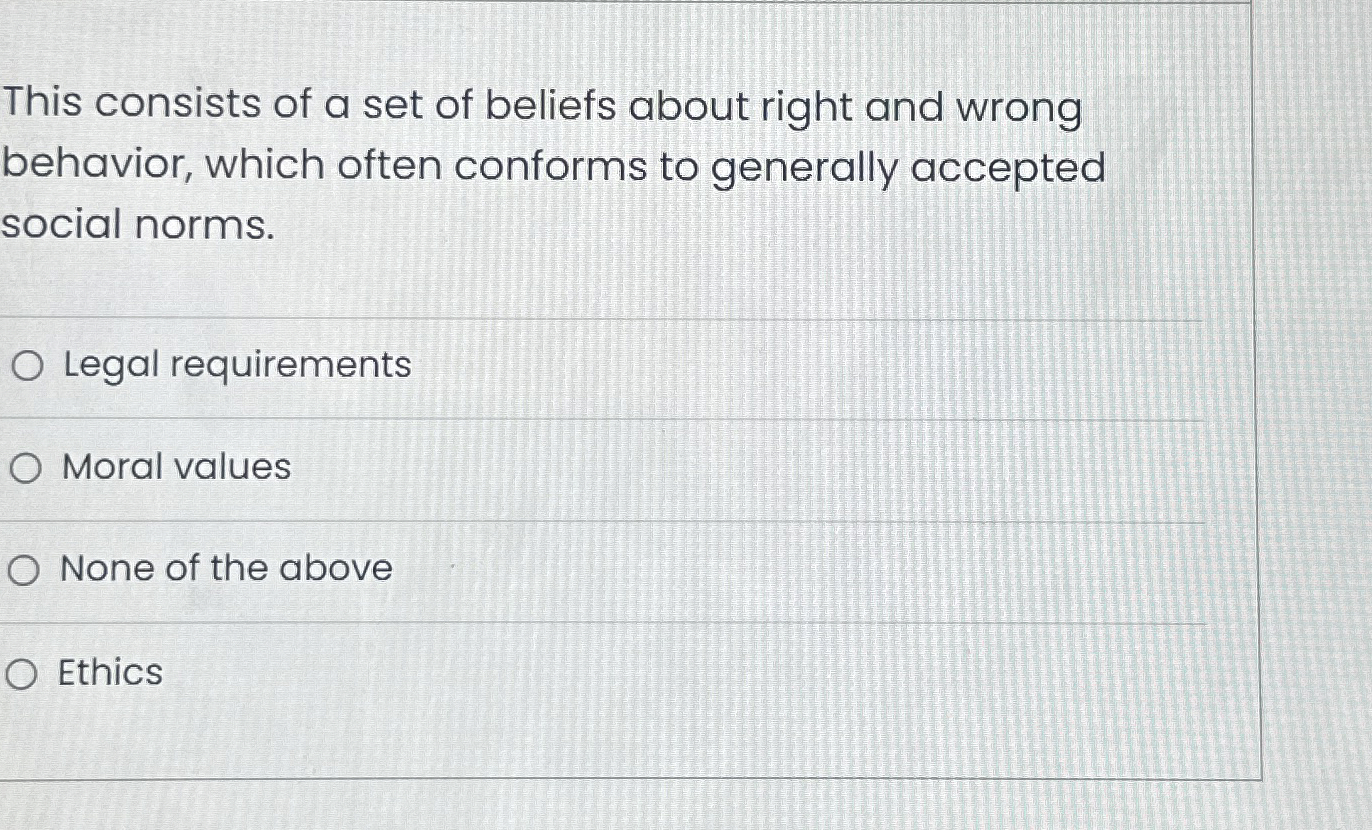 Solved This consists of a set of beliefs about right and | Chegg.com