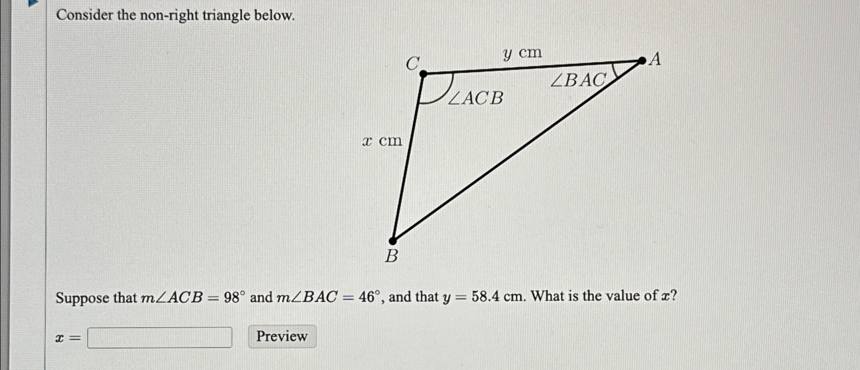 Solved Consider the non-right triangle below.Suppose that | Chegg.com