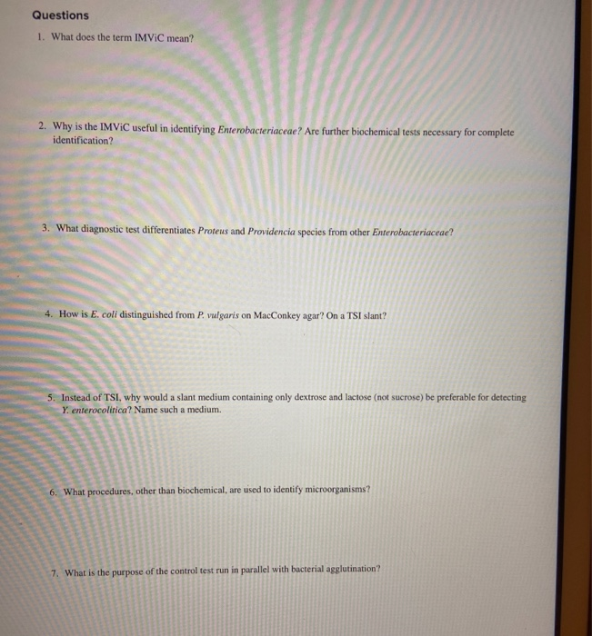 Solved Questions 1. What does the term IMVIC mean? 2. Why is | Chegg.com