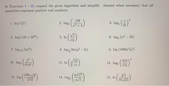Solved In Exercises 1 - 15, expand the given logarithm and | Chegg.com