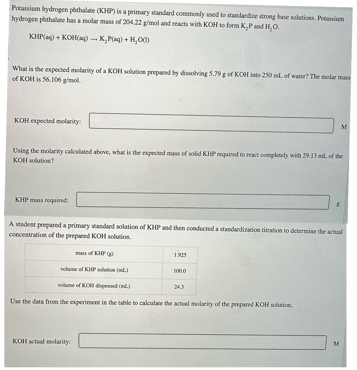 Solved Potassium hydrogen phthalate (KHP) ﻿is a primary | Chegg.com